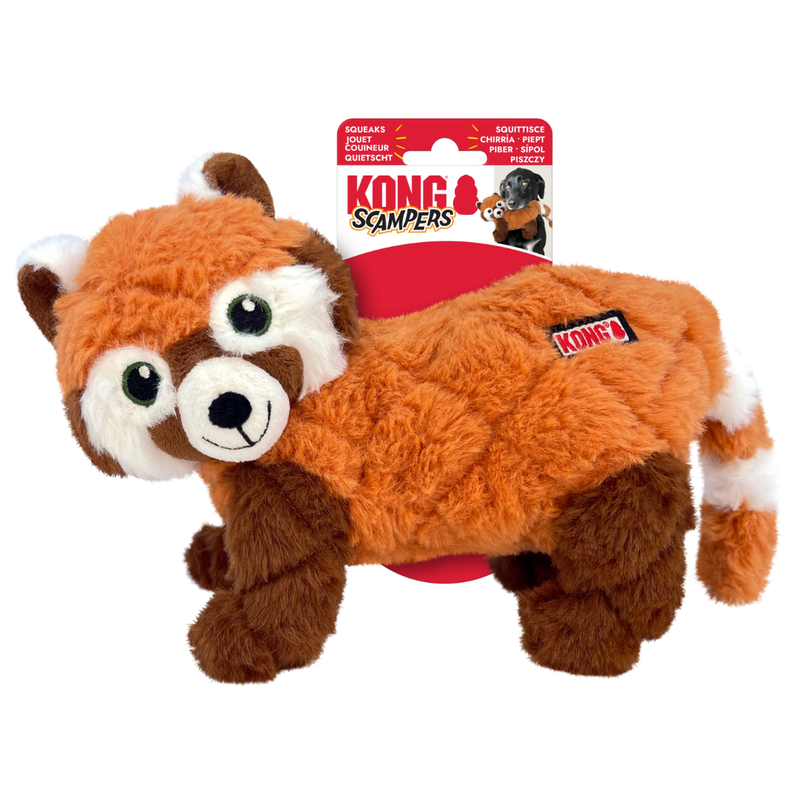 KONG Scampers Red Panda - Snuggly, Low Tone Squeaker, Plush Toy for Do ...