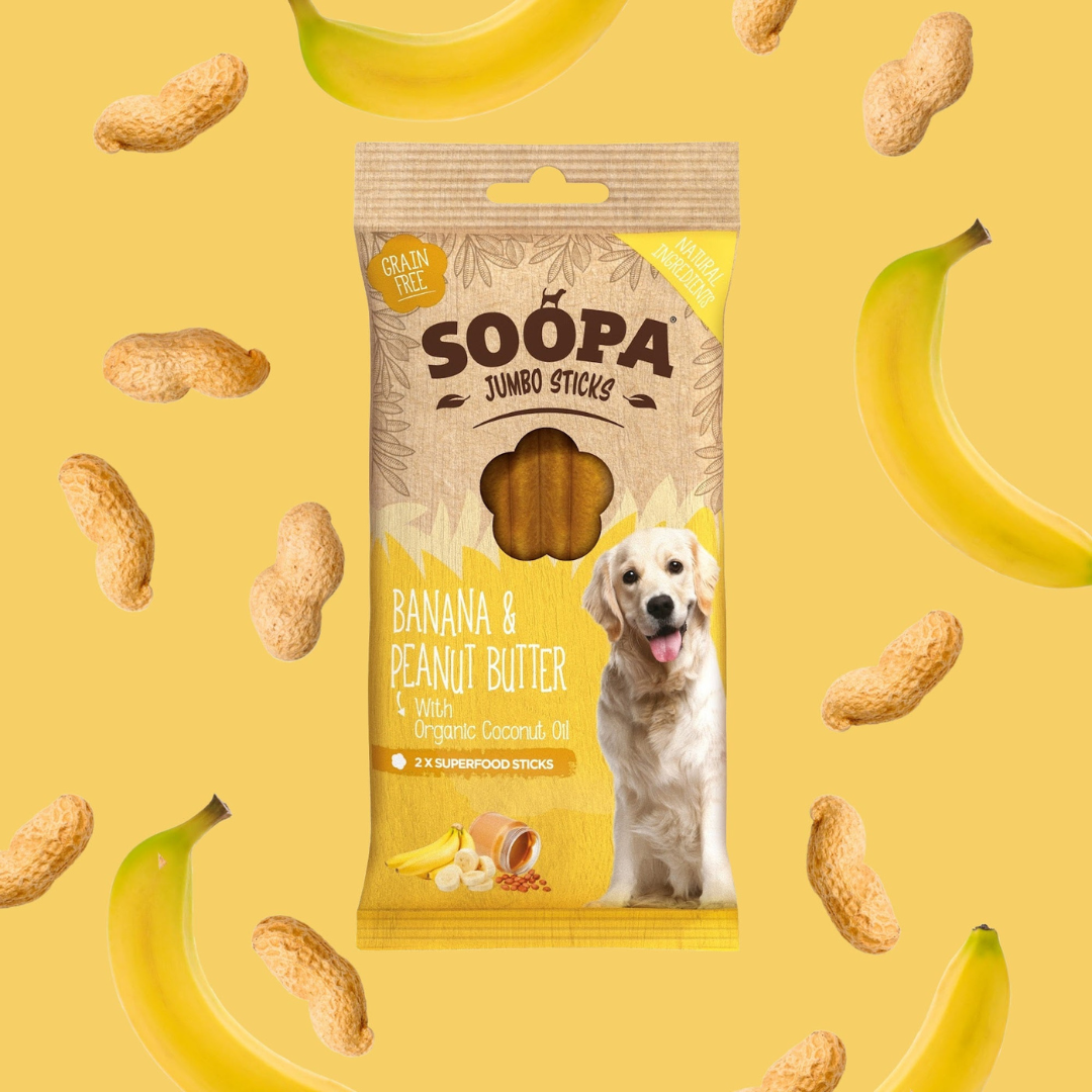Soopa Banana & Peanut Butter Jumbo Dental Sticks for Dogs - Brown's ...