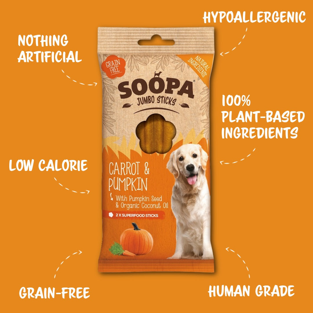Soopa Carrot & Pumpkin Jumbo Dental Sticks for Dogs - Brown's Natural ...