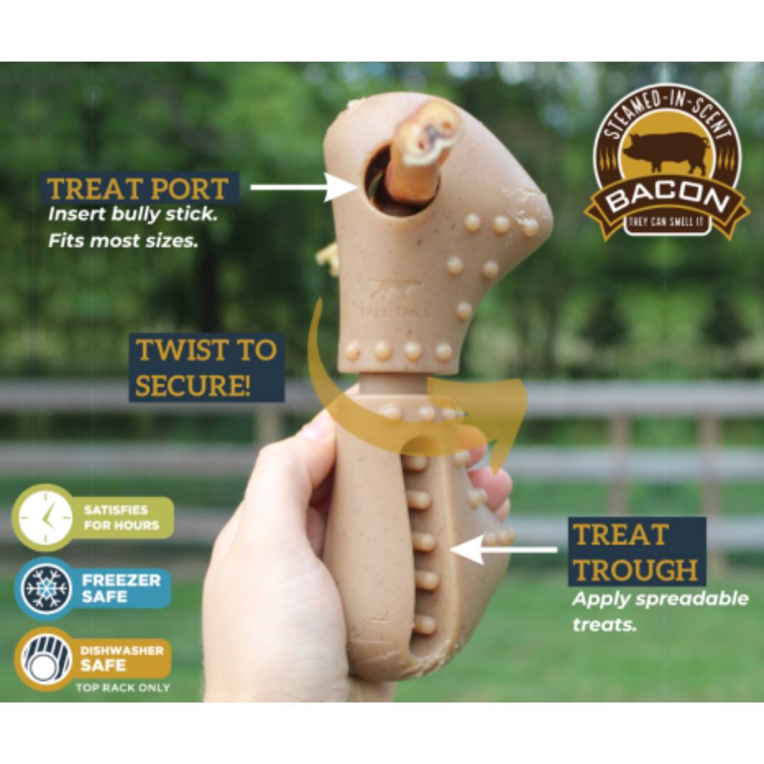 Tall Tails Chew and Treat Holder for Dogs – Adjustable Clamp, Bacon Sc ...